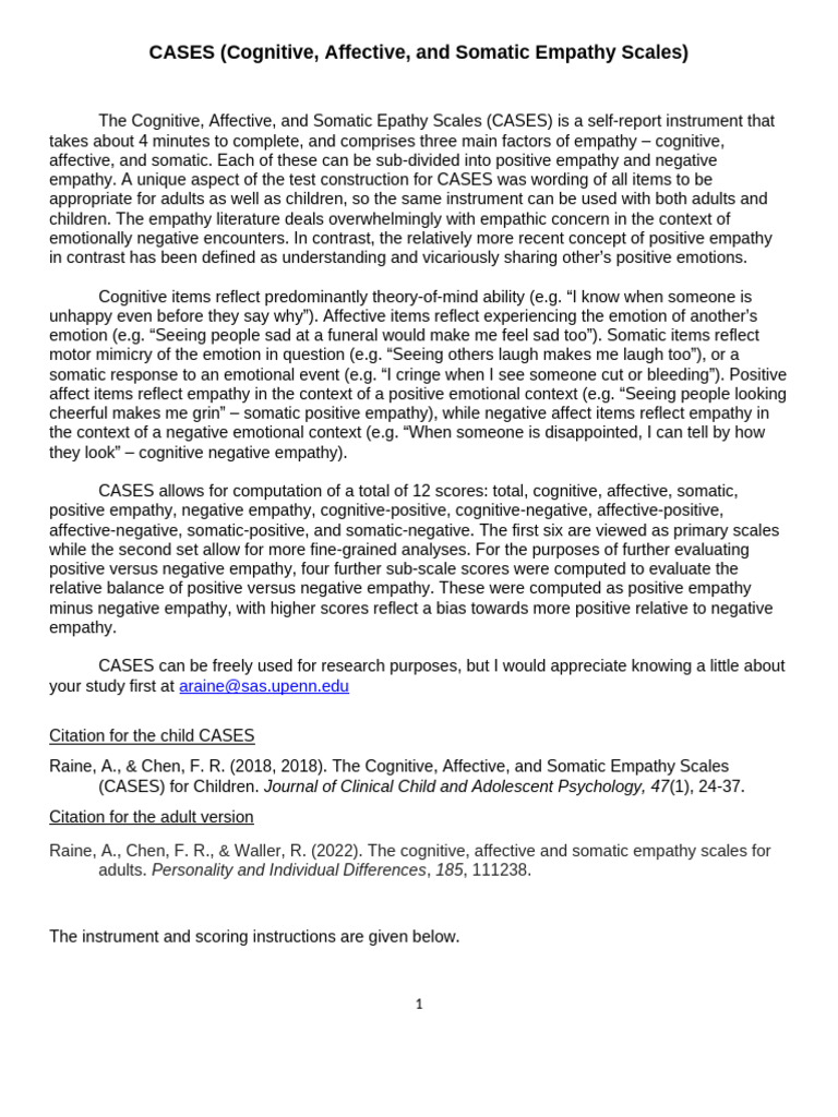 CASES: Comprehensive Empathy Scales | PDF | Empathy | Affect (Psychology)