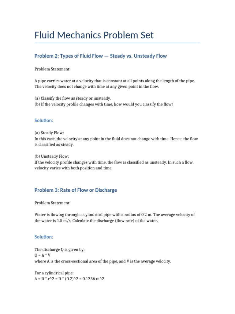 Fluid_Mechanics_Problem_Set | PDF | Fluid Dynamics | Velocity