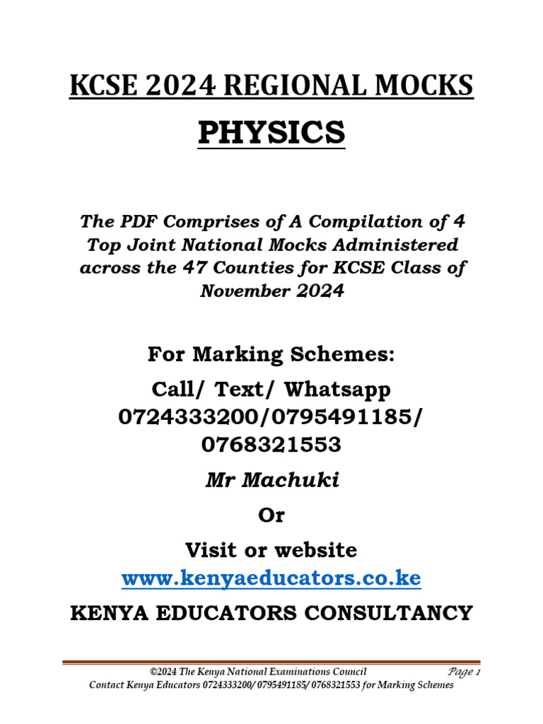 Kcse Phy 2024 Regional Mocks | PDF | Refraction | Resistor