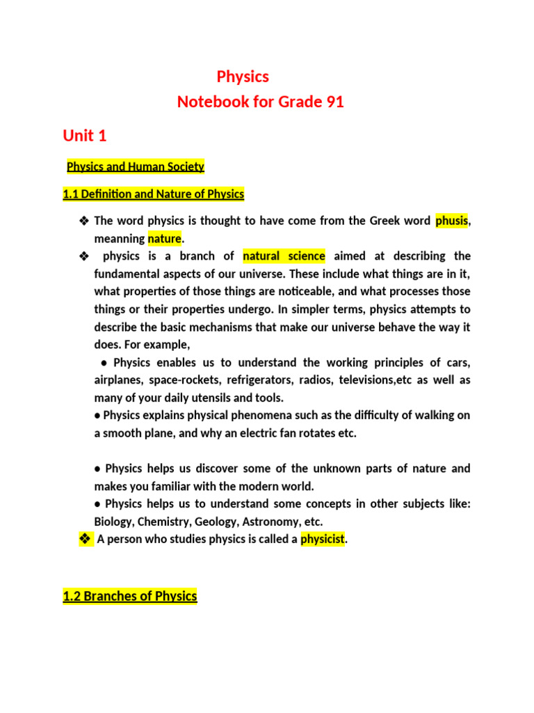 Grade 9 Physics Overview and Concepts | PDF | Physics | Temperature