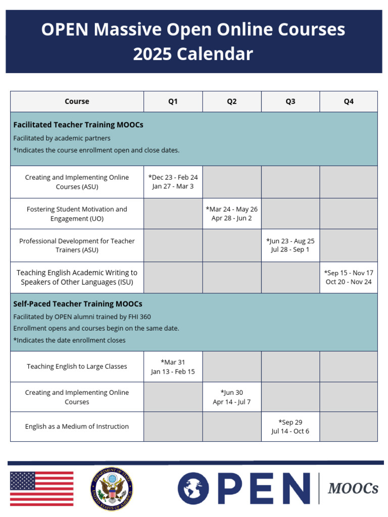 MOOC 2025 Printable Calendar Updated 3.17.25 | PDF | Massive Open ...