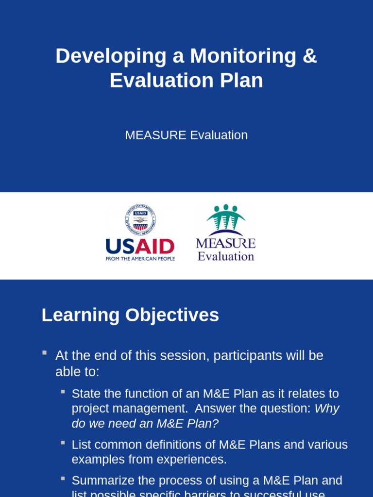 Components of an M&E Plan | PDF | Goal | Evaluation