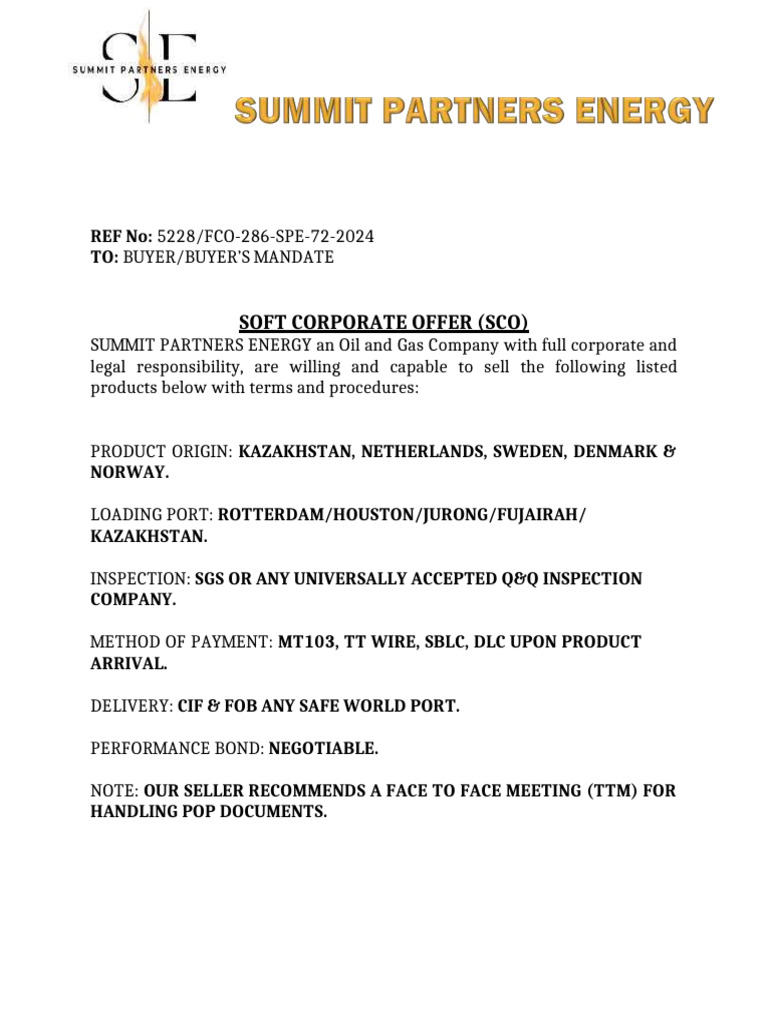 Summit Partners Energy Offer Details | PDF | Letter Of Credit | Receipt