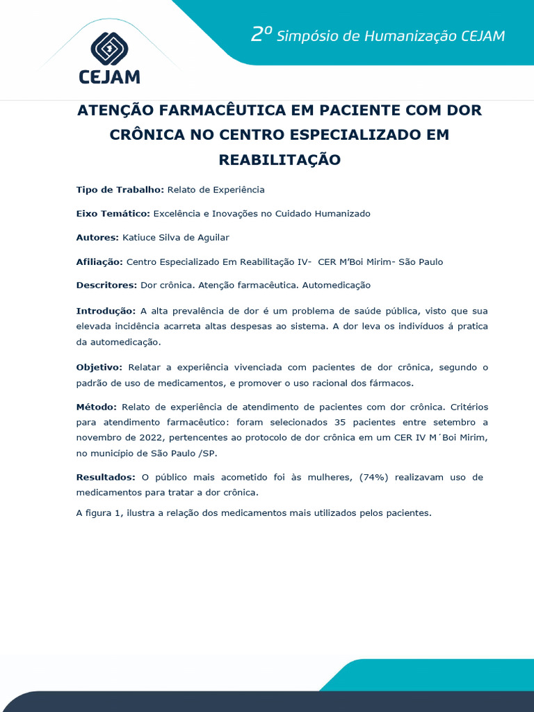 Resumo K - Atenção Farmacêutica em Pacientes Com Dor Crônica No Cer ...