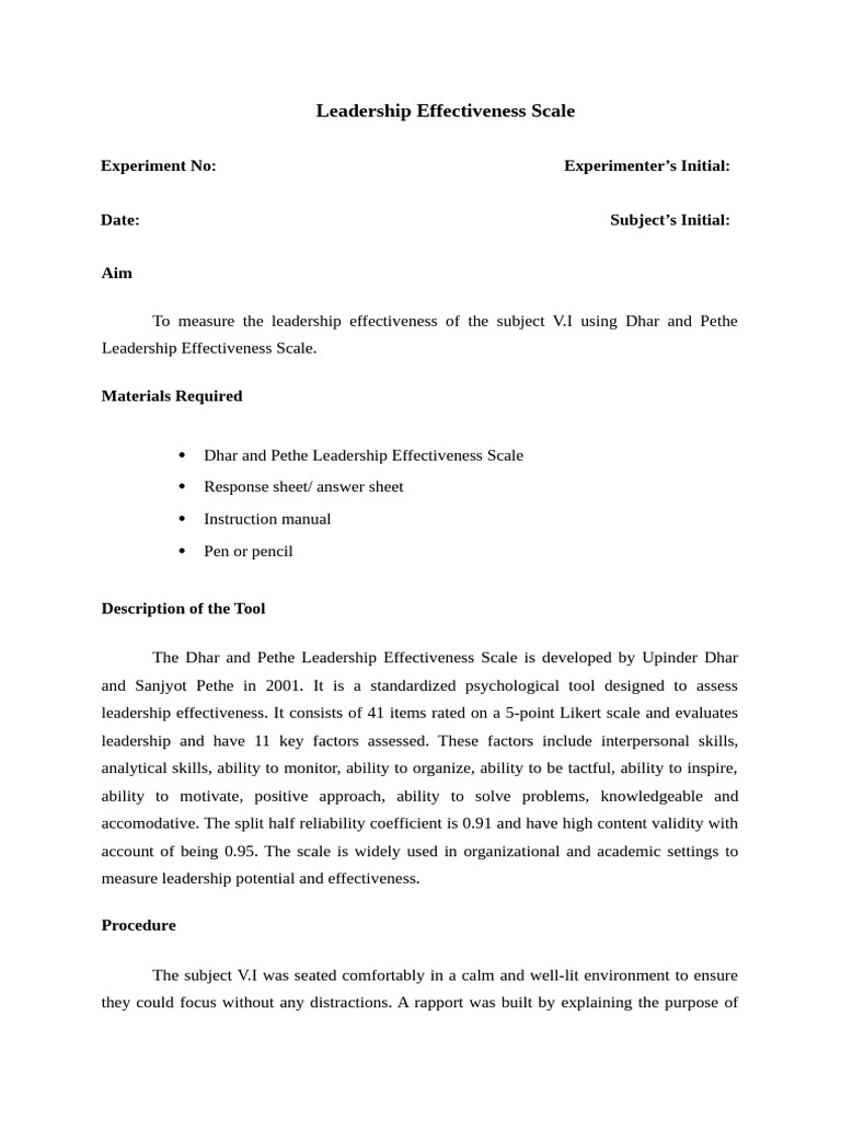 Measuring Leadership Effectiveness Scale | PDF | Leadership | Emotional ...
