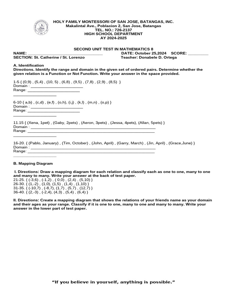 Math8 Q2 Unit Test | PDF