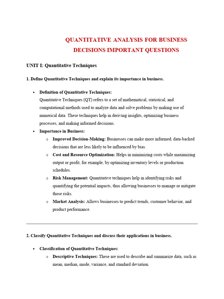 Quantitative Analysis in Business Decisions | PDF | Sampling ...