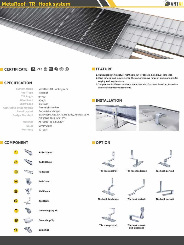 【Antai Solar Datasheet】MetaRoof-TR-Hook system | PDF | Building Engineering