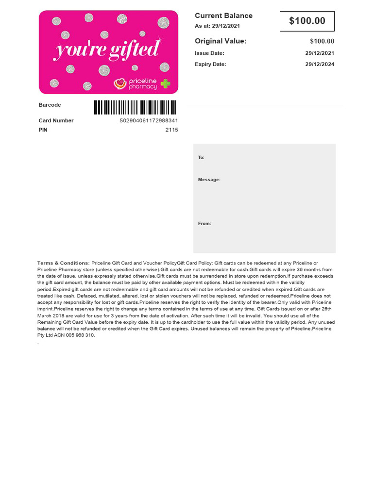 28 Priceline $100 29dec21 | PDF | Gift Card | Payments