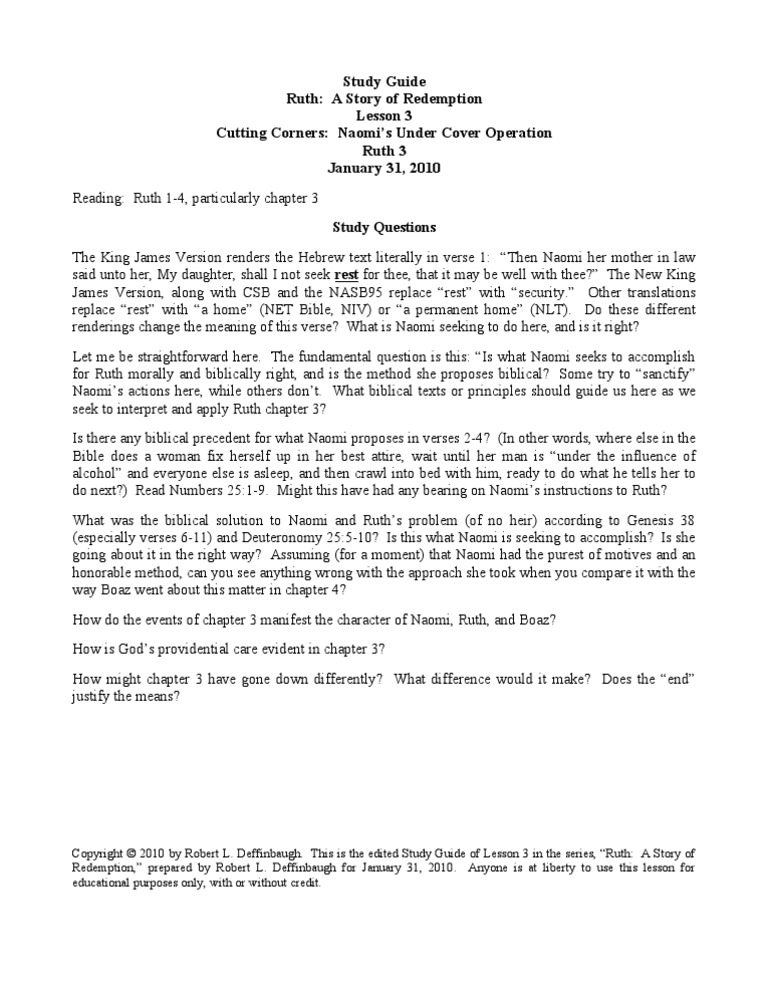 Ruth 3 Bible Study | PDF