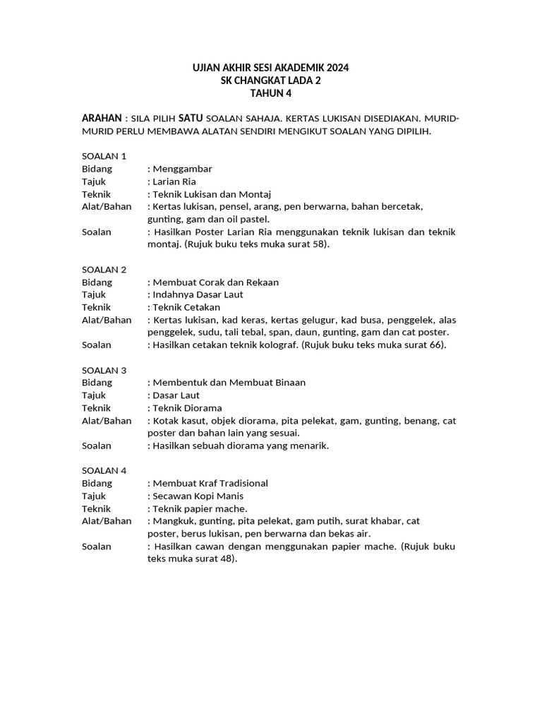 Soalan UASA PSV 2024 | PDF