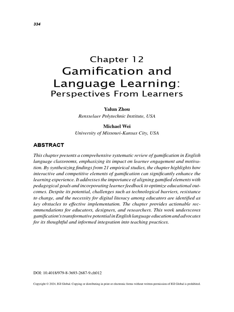 2024 Gamificationand Language Learning IGI | PDF | Learning | Language Acquisition