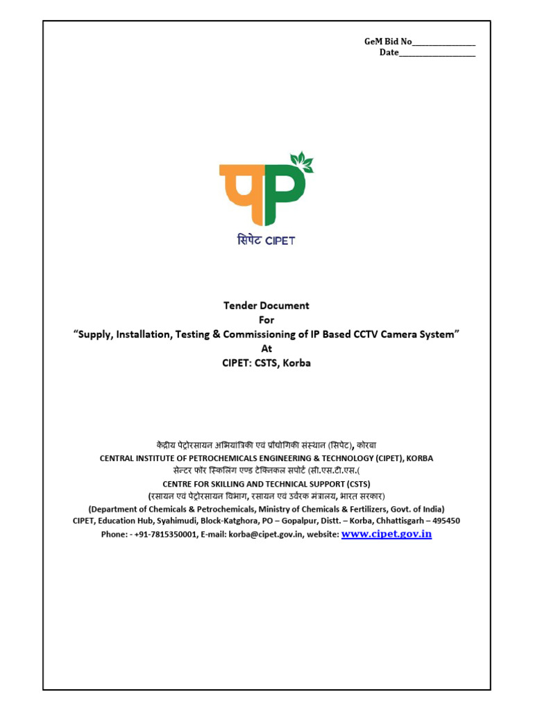 CCTV Camera System Tender - CIPET Korba | PDF | Value Added Tax ...