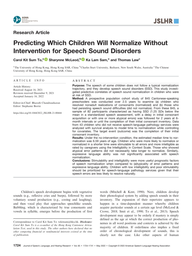 Predicting Which Children Will Normalize Without Intervention For ...