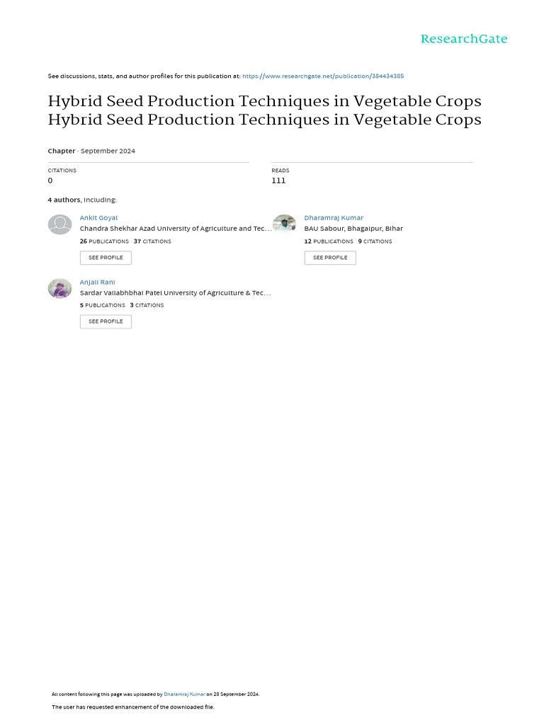 Hybrid Seed Production in Vegetable Crops | PDF | Inbreeding | Hybrid ...