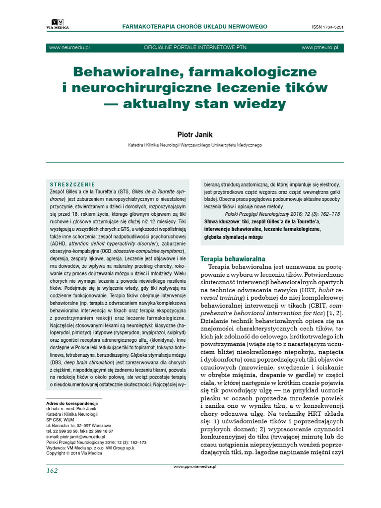 Behawioralne, Farmakologiczne, Neurochirurgiczne Leczenie Tików | PDF