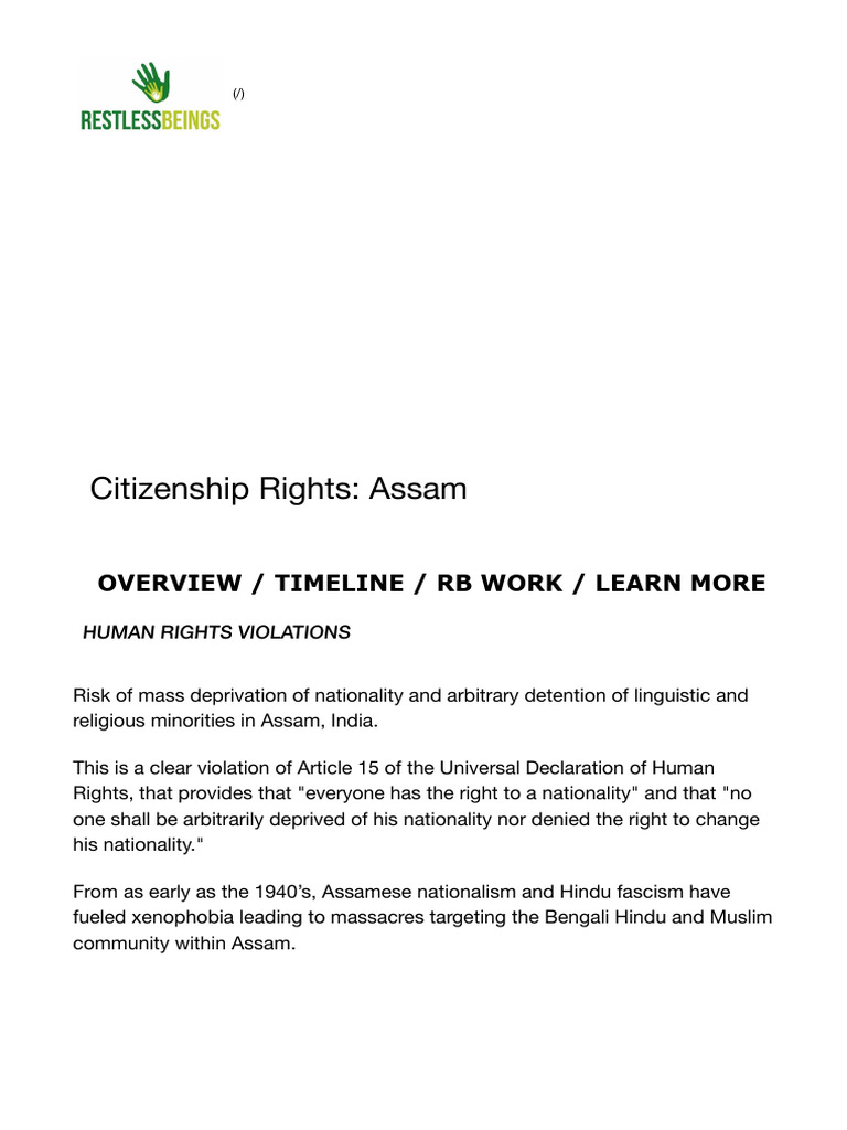 Assam Crisis - Restless Beings | PDF