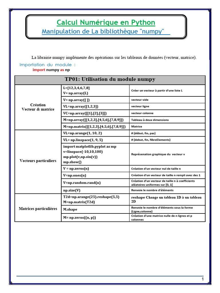 Introduction à Numpy en Python | PDF | Matrice (Mathématiques) | Analyse mathématique