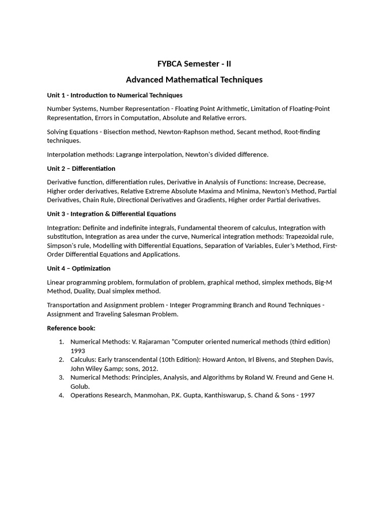 Advanced Mathematical Techniques SYLLABUS_FYBCA SEM 2 | PDF