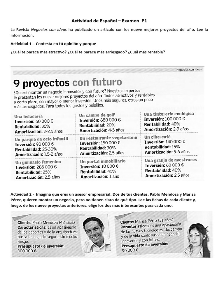 Actividad de Español _ 9 Proyectos con Futuro | PDF