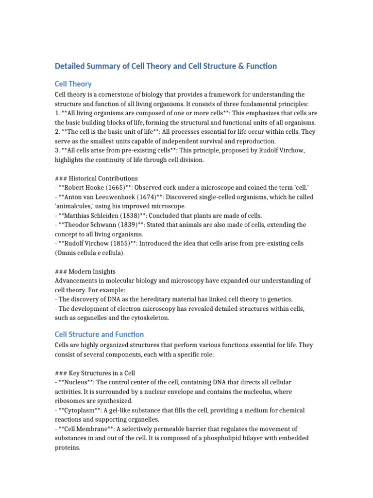 Cell Theory and Structure Detailed | PDF | Cell (Biology) | Endoplasmic ...