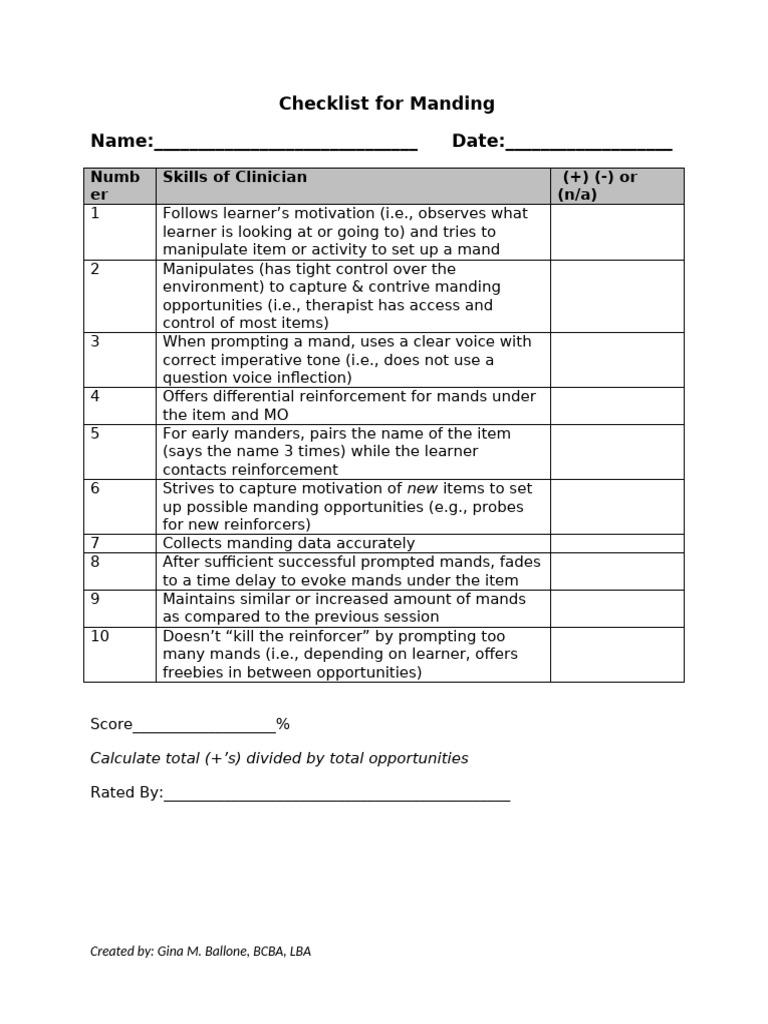 Checklist For Manding | PDF