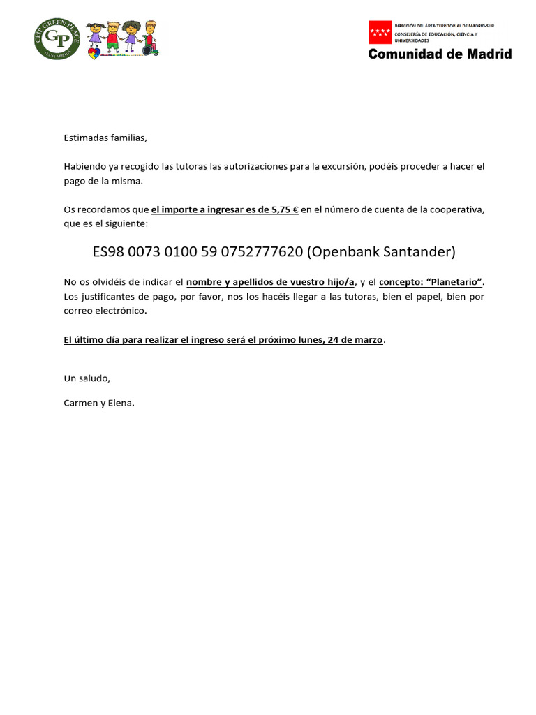 Circular Pago Excursión Planetario | PDF