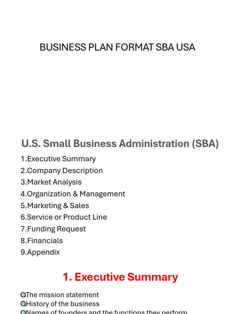 Busines plan format SBA USA | PDF | Sales | Marketing