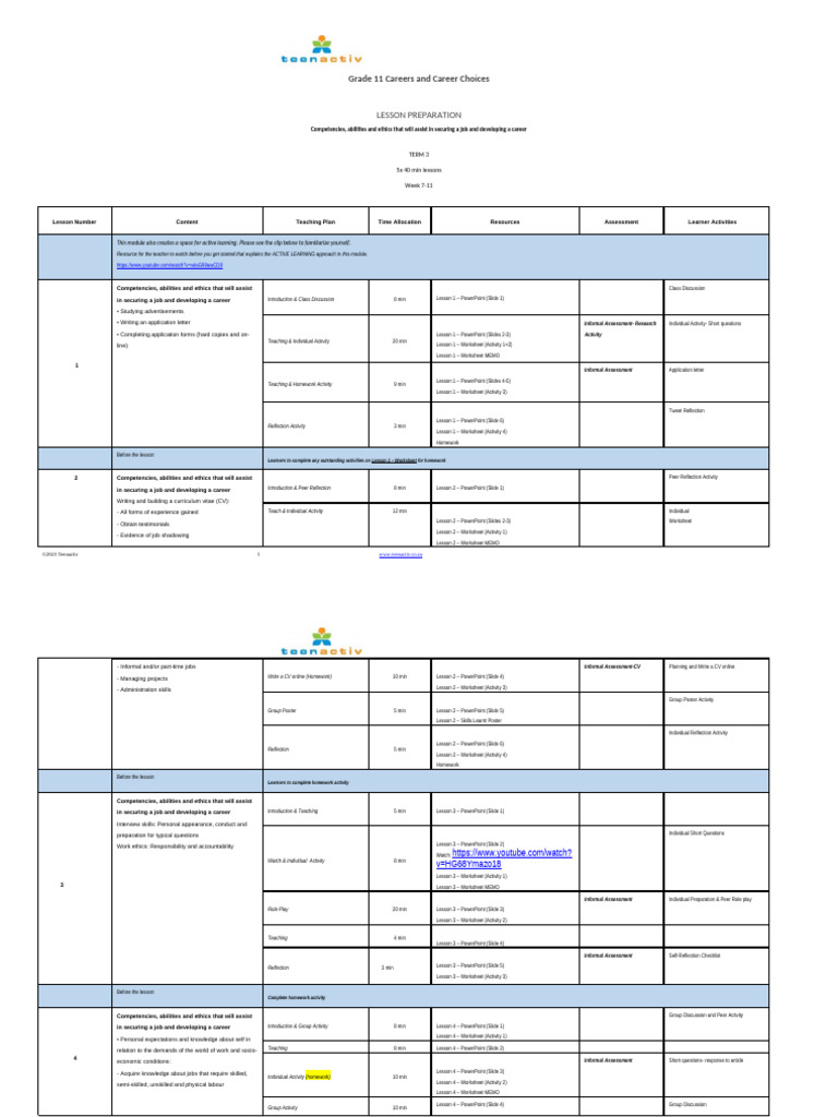 Grade 11 Career Skills and Ethics Guide | PDF | Learning | Worksheet
