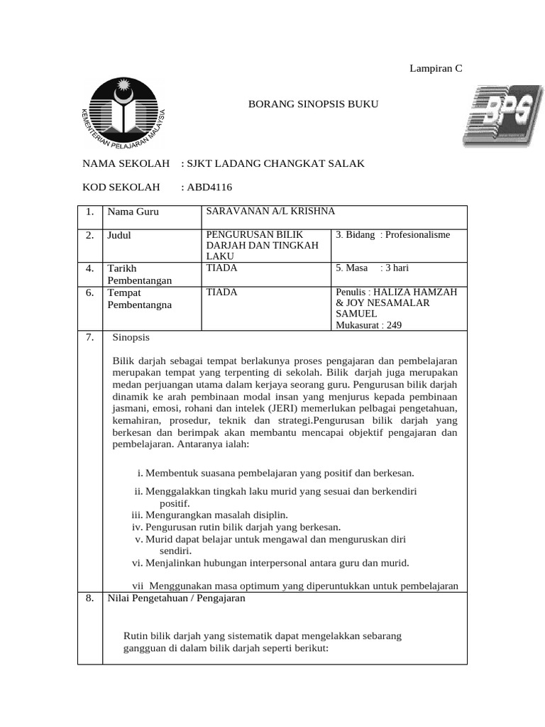Sinopsis Pengurusan Bilik Darjah Dan Tingkah Laku | PDF