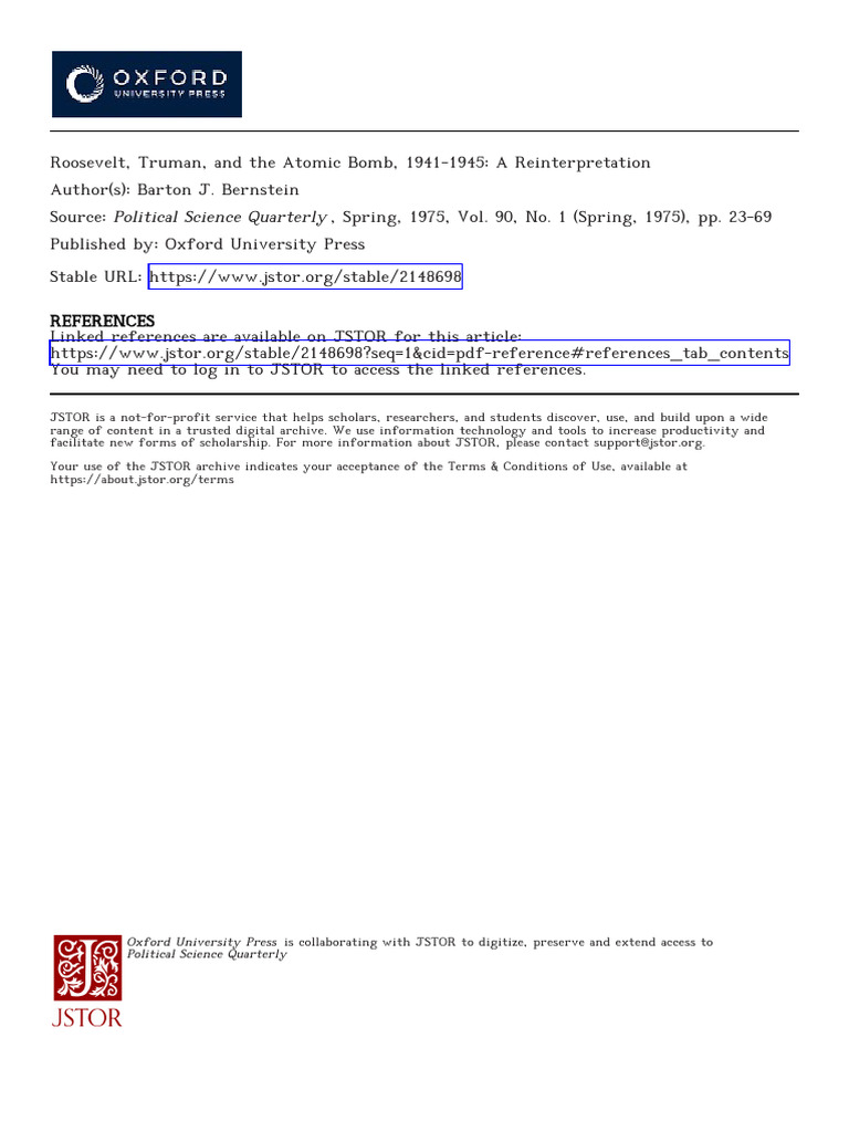 Roosevelt, Truman, and The Atomic Bomb, 1941-1945: A Reinterpretation ...