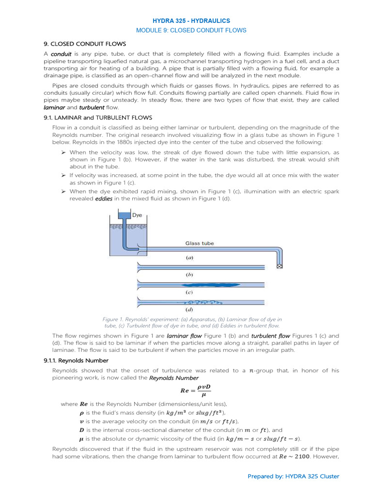 Module 09a Closed Conduit Flows | PDF | Reynolds Number | Laminar Flow