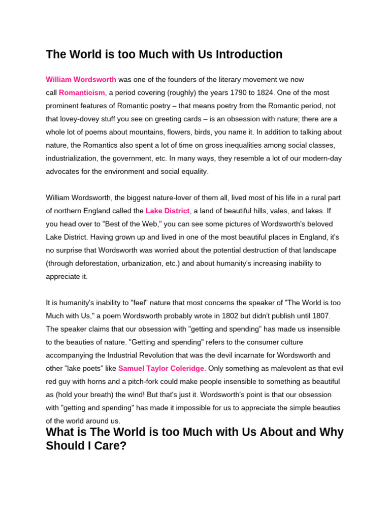 The World Is Too Much With Us | PDF | Metre (Poetry) | Sonnets