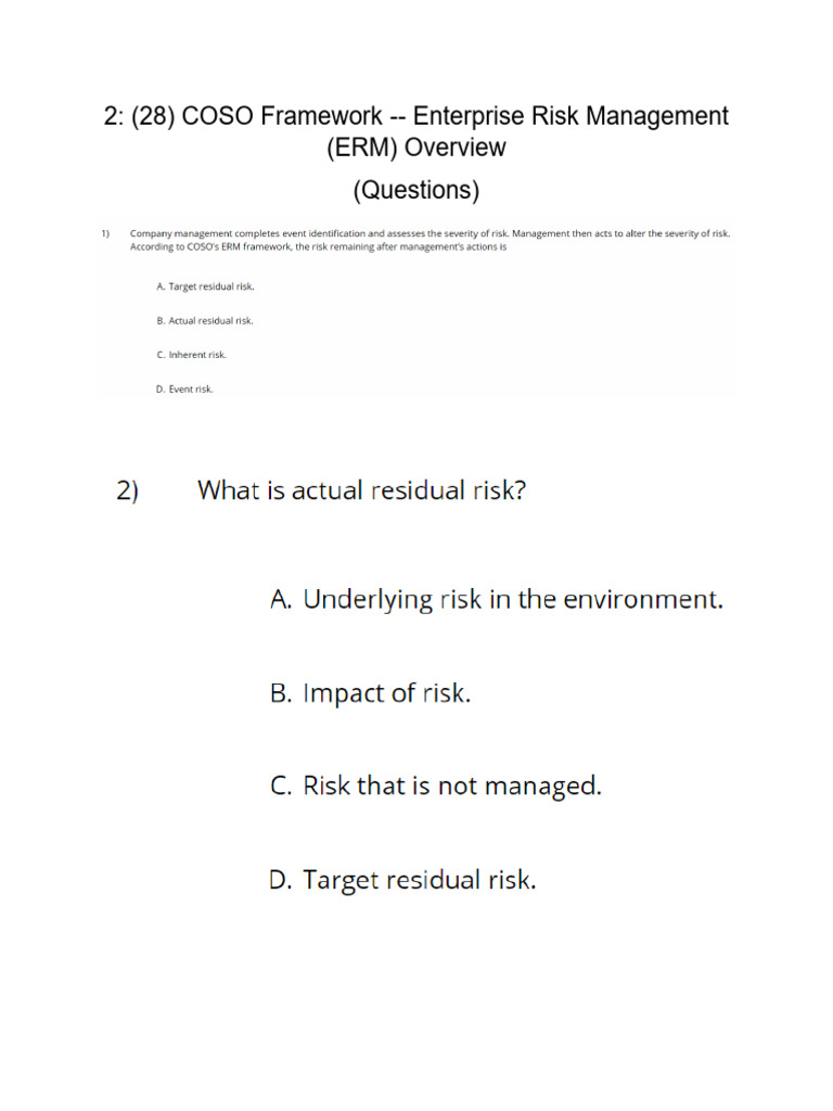 5.2 COSO Framework - Enterprise Risk Management (ERM) Overview ...