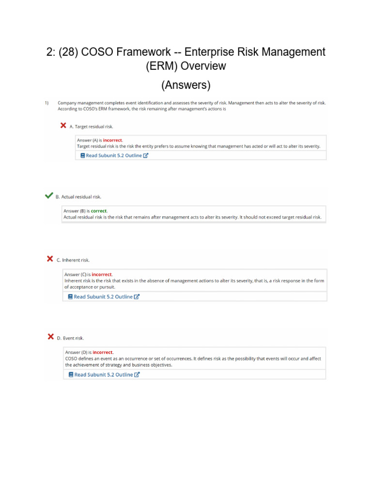5.2 COSO Framework - Enterprise Risk Management (ERM) Overview (Answers ...