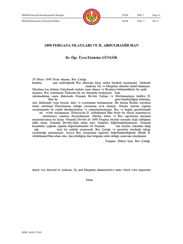 1898 Fergana Olaylar - Ve II. Abdulhamid Han (#485968) - 578396 | PDF