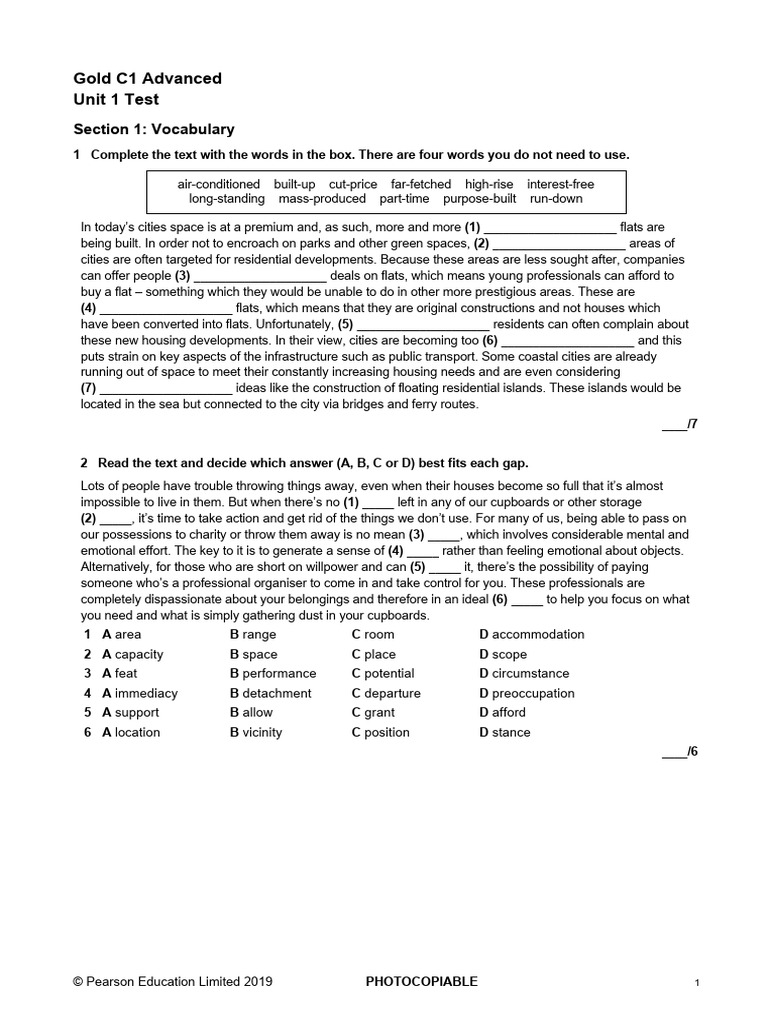 Gold C1 Advanced Unit 1 Test | PDF