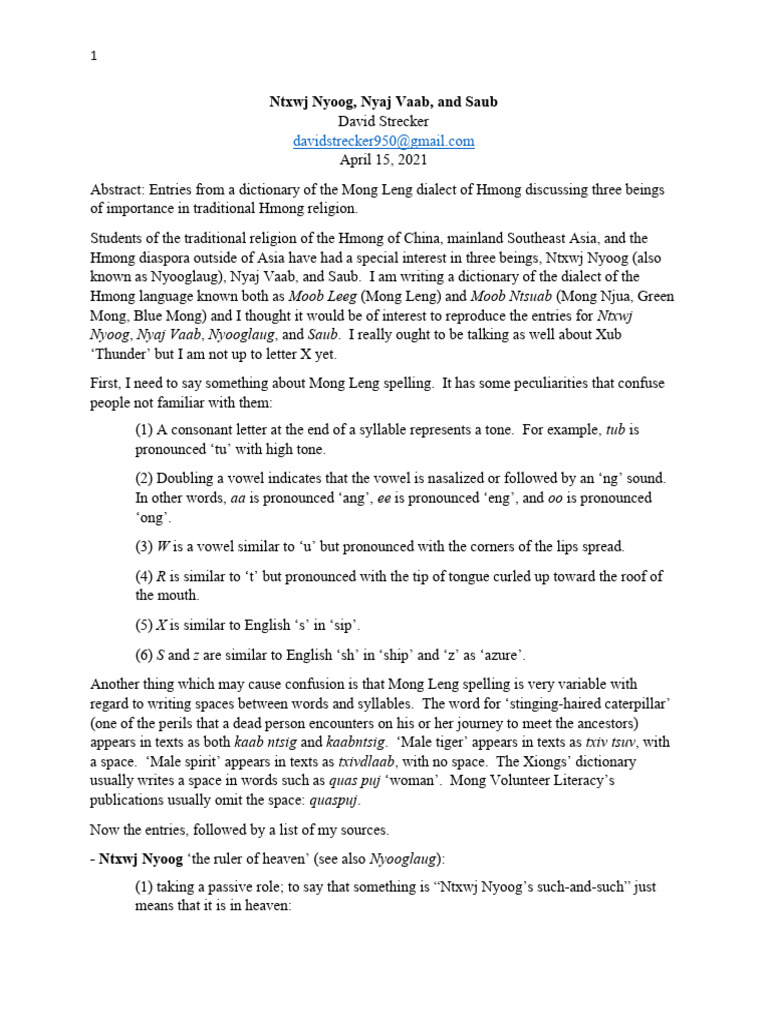 Hmong Spiritual Beings Dictionary Entries | PDF | Hmong People | Linguistics
