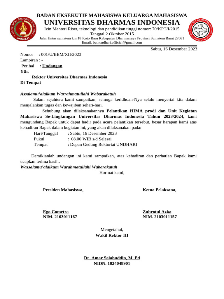 Undangan Pelantikan HIMA 2023/2024 | PDF