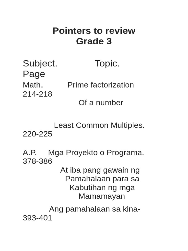 Pointers To Review Grade 3 | PDF