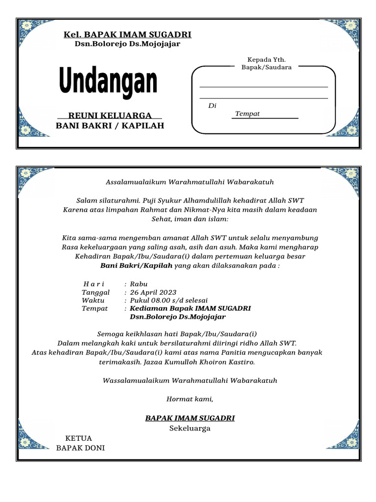 undangan reuni keluarga | PDF