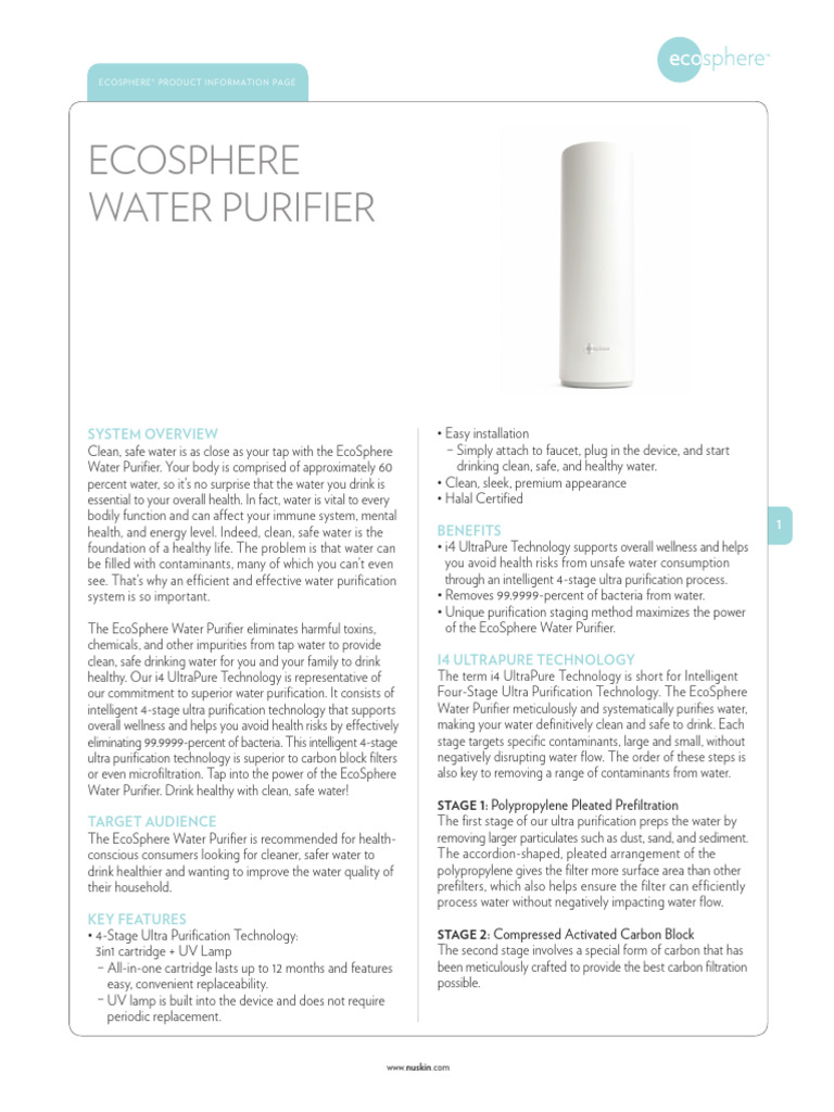 ECOSPHERE Water Purifier Distributor PIP | PDF | Water Purification | Water