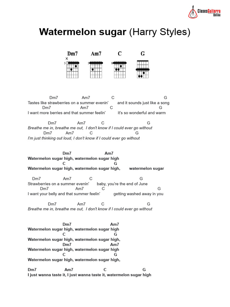 Watermelon Sugar Lyrics and Chords | PDF | Edible Fruits | Fruit