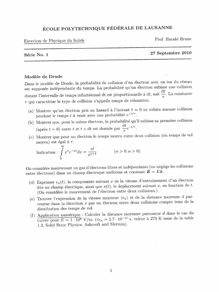 TDs N°1 Corrigés de Physique Du Solide | PDF