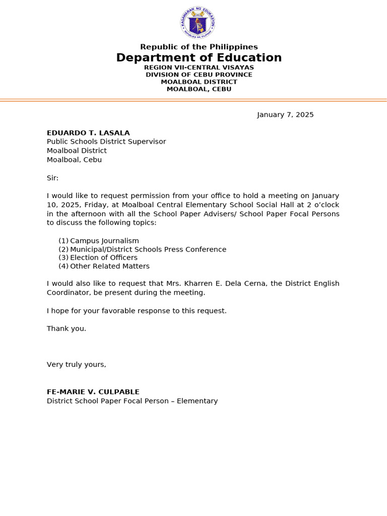 Letter Request To Conduct Meeting With SPAs For PressCon | PDF