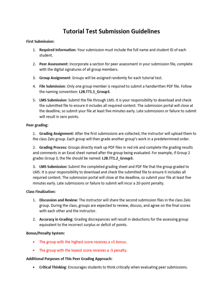 Tutorial Test Submission Guidelines - L28 | PDF | Learning | Critical ...