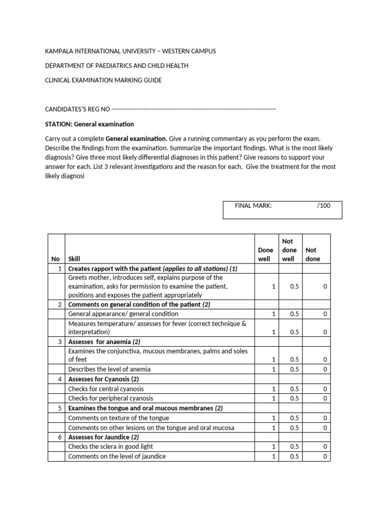 Osce New Checklists Mmed 4 | PDF | Physical Examination | Medical Diagnosis