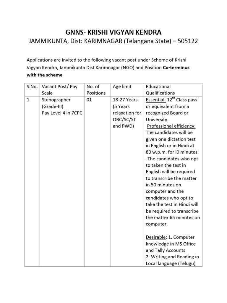 4 KVK JMKT Vacant Post Paper Add Website - 29 08 2024 | PDF