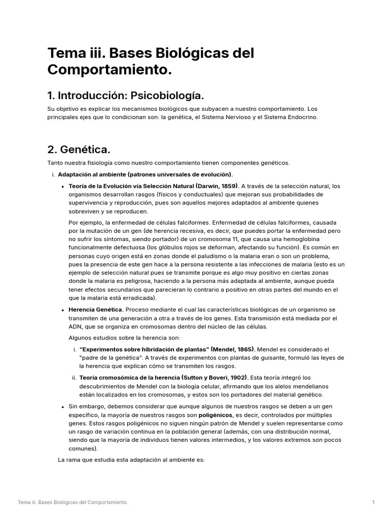 Tema 3. Bases Biológicas Del Comportamiento | PDF | Cerebro | Neurona