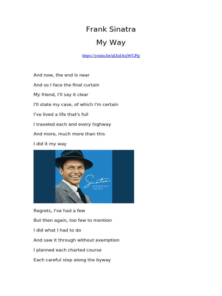 My Way: Lyrics by Frank Sinatra | PDF